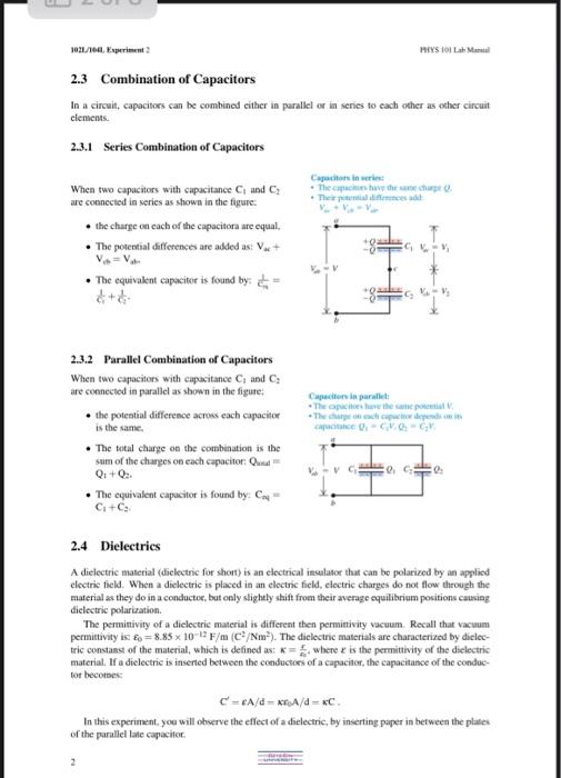 102L−Exp2 Capacitance and Dielectrics E2.4 d =0.2 | Chegg.com
