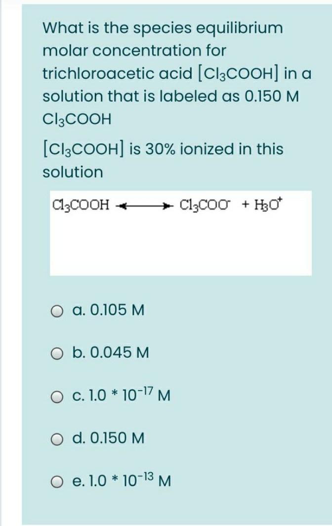 Solved What is the species equilibrium molar concentration | Chegg.com