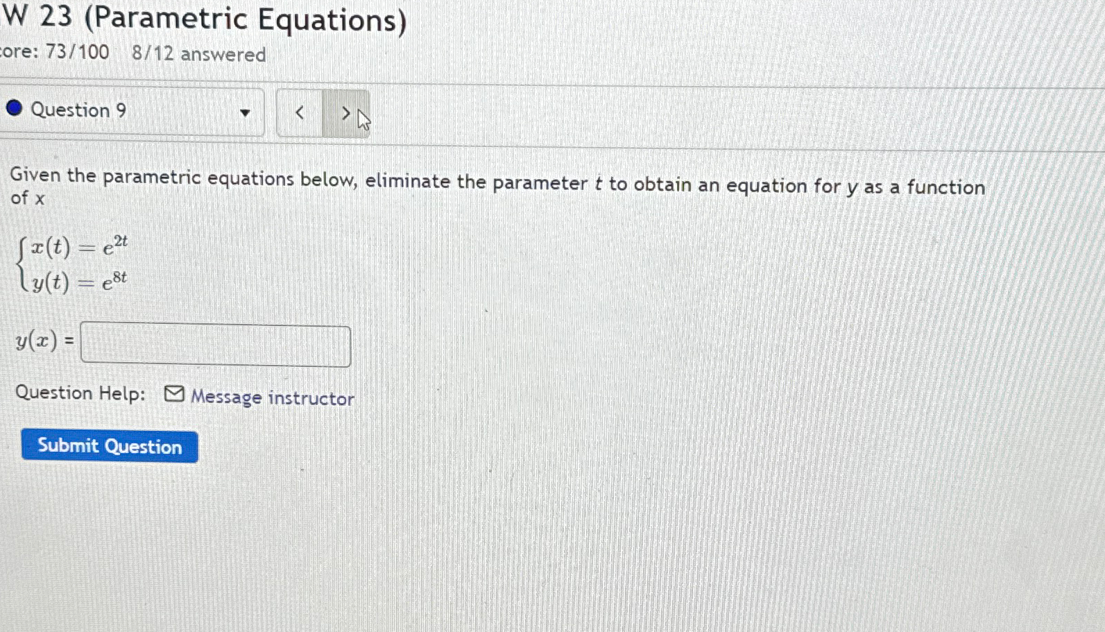 Solved W 23 (Parametric Equations)ore: 73100,812 | Chegg.com