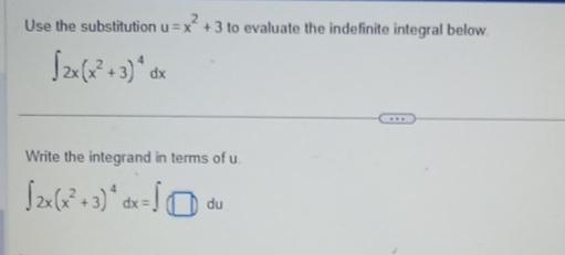 Solved Use the substitution u=x2+3 ﻿to evaluate the | Chegg.com