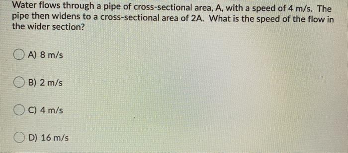 Solved Water flows through a pipe of cross-sectional area, | Chegg.com