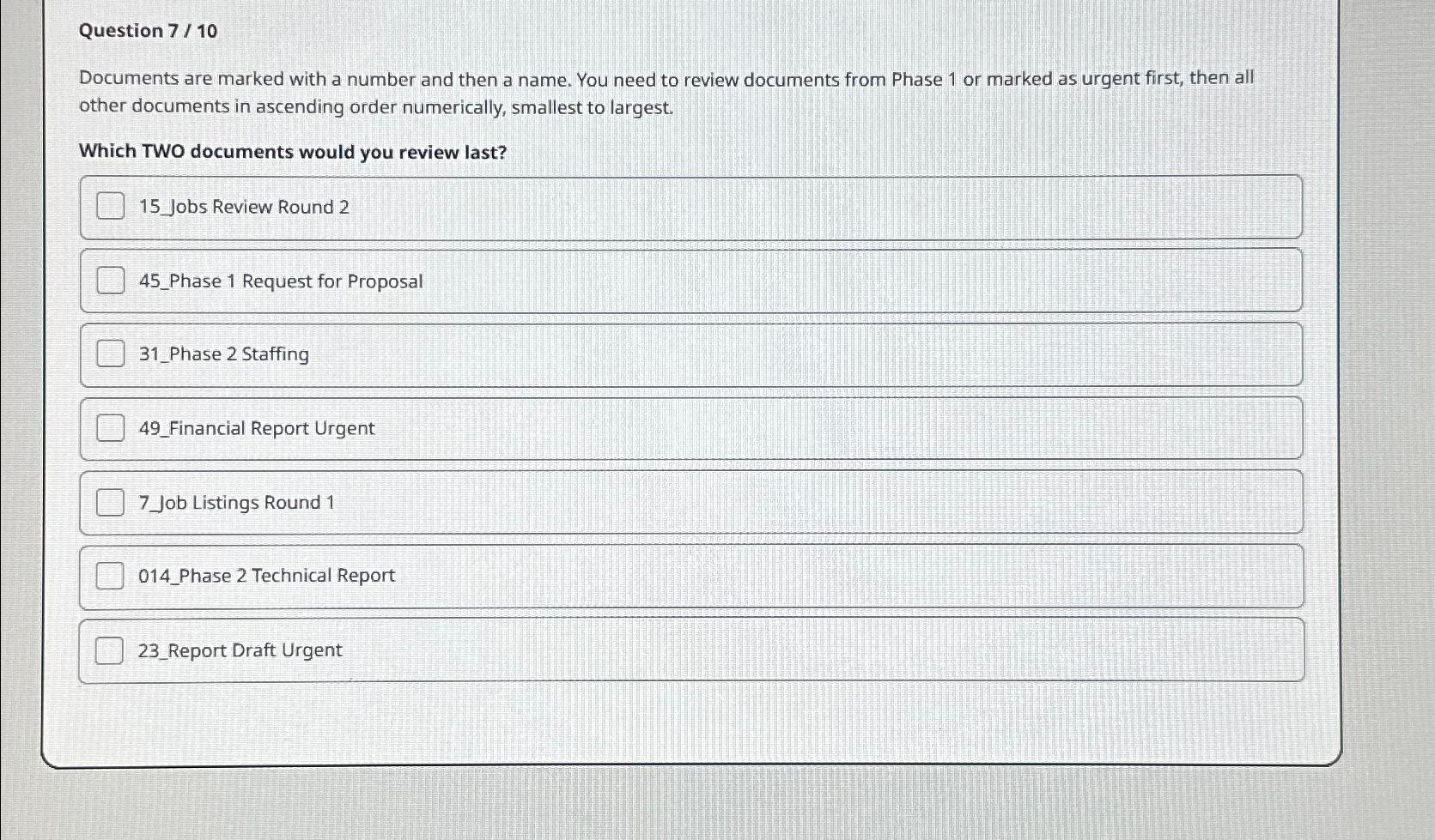 Solved Question 7/10Documents are marked with a number and | Chegg.com