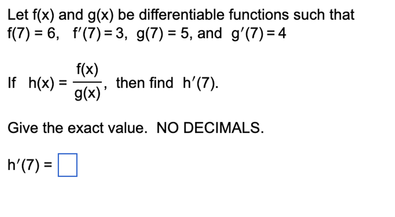 Solved Let f(x) ﻿and g(x) ﻿be differentiable functions such | Chegg.com