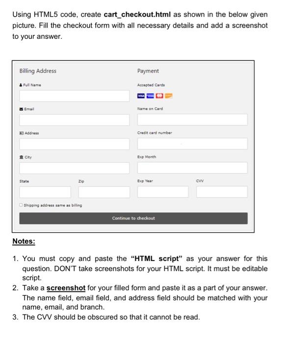 Solved Using HTML5 code, create cart_checkout.html as shown | Chegg.com