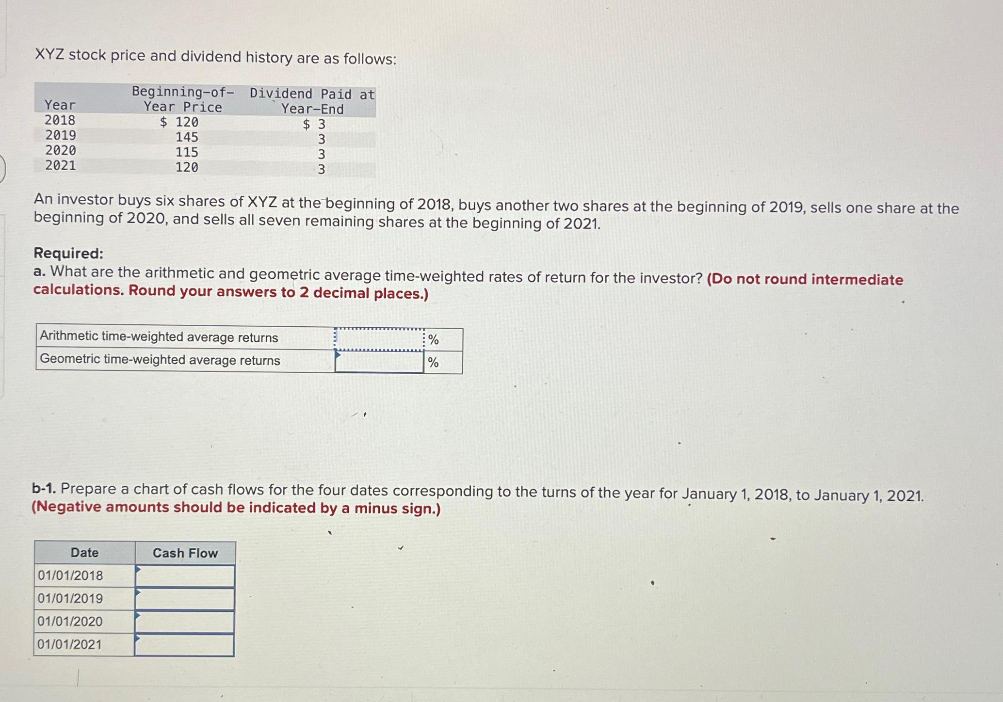 Solved XYZ stock price and dividend history are as | Chegg.com