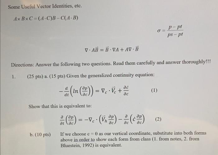 Some Useful Vector Identities, etc. Ax BxC | Chegg.com