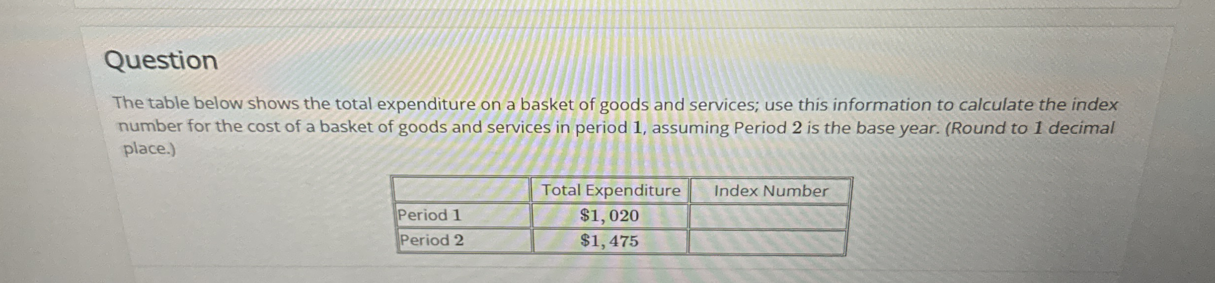 High Quality SOLUTION QuestionThe table below shows the total expenditure | Chegg.com