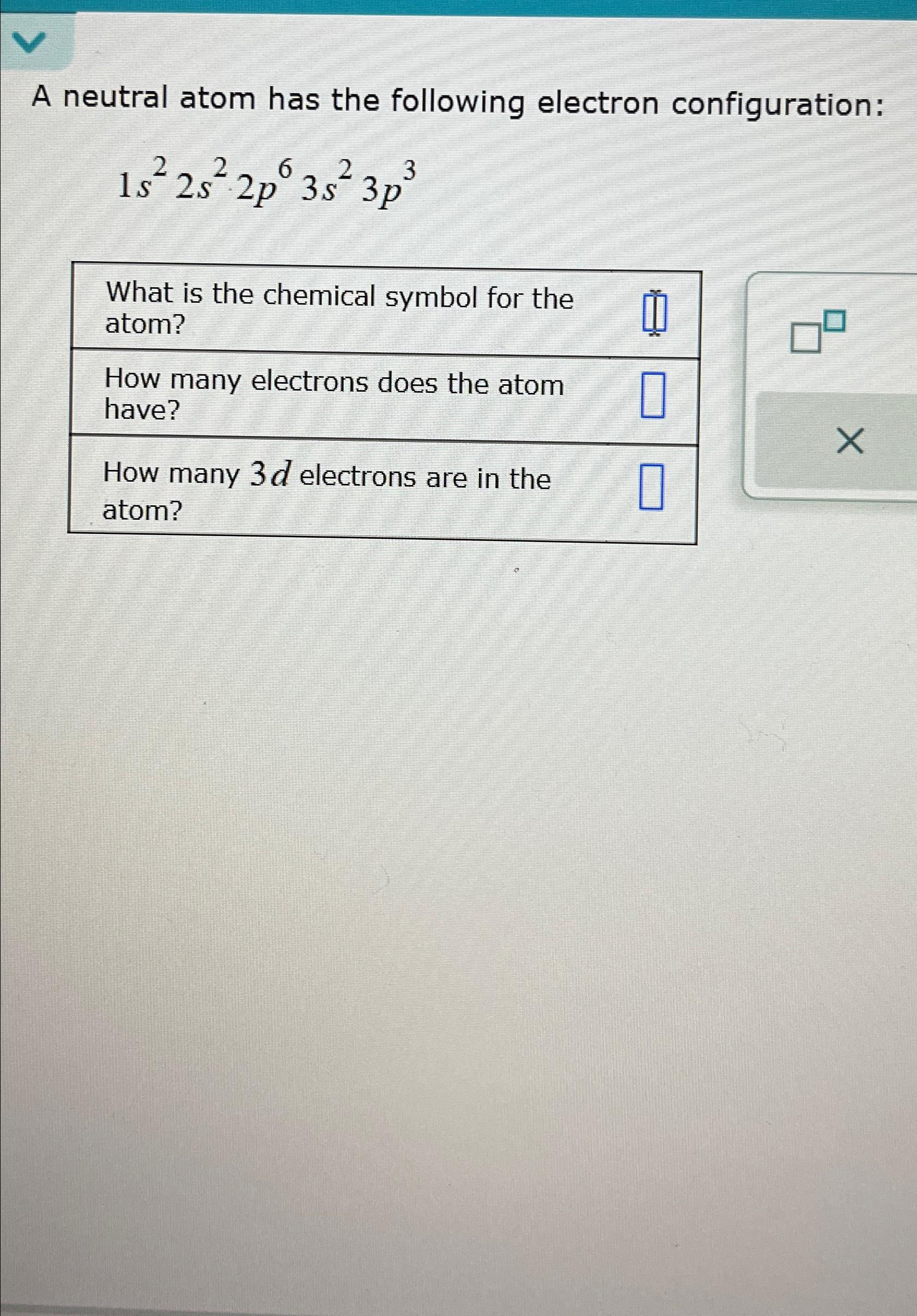 Solved A neutral atom has the following electron | Chegg.com