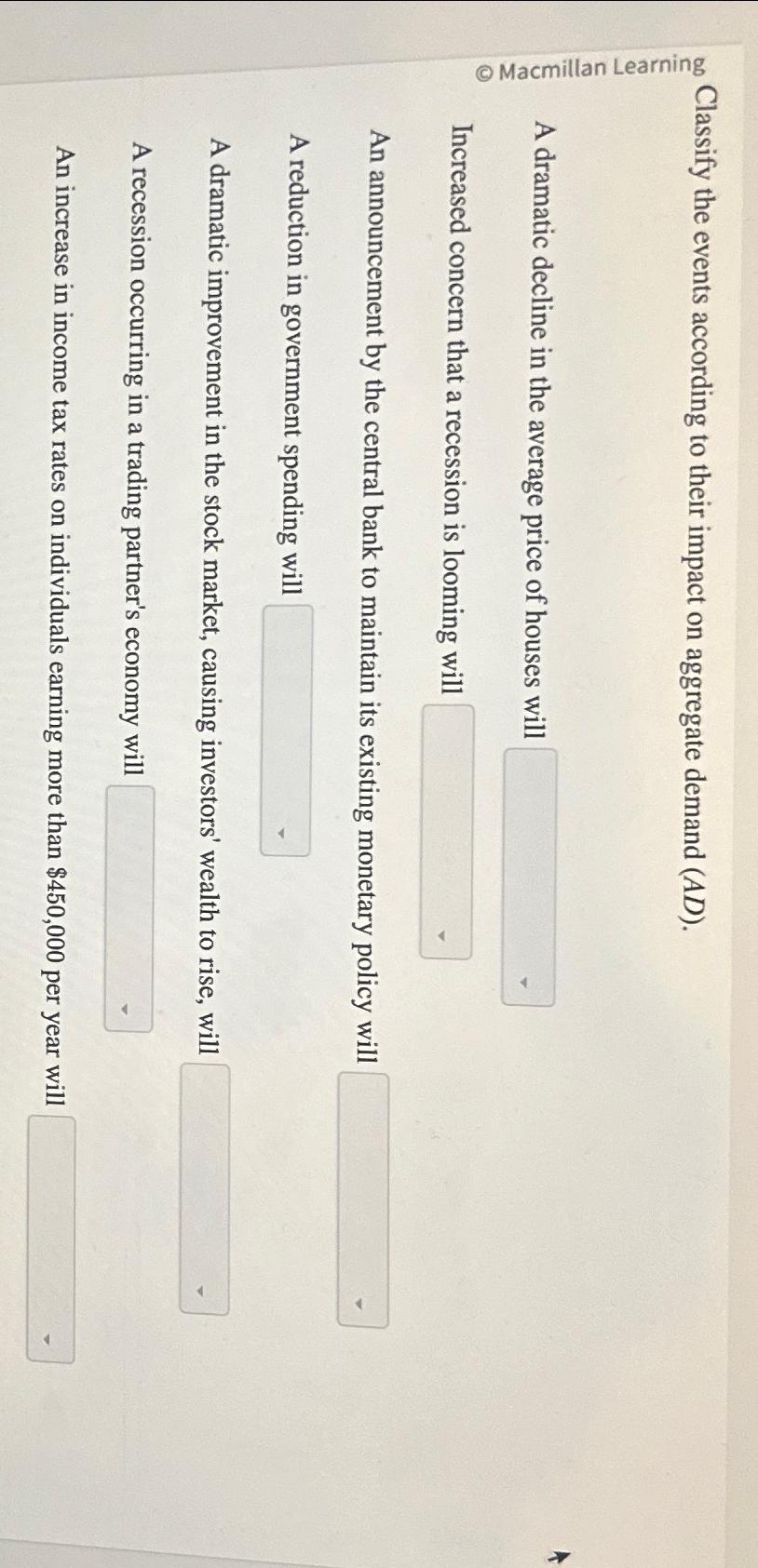 Solved Classify the events according to their impact on | Chegg.com