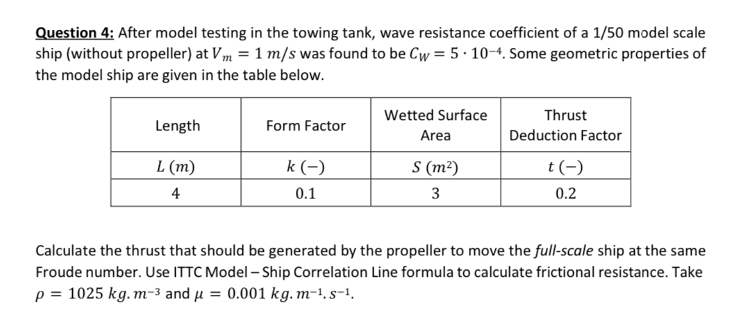 Solved Question 4: After model testing in the towing tank, | Chegg.com