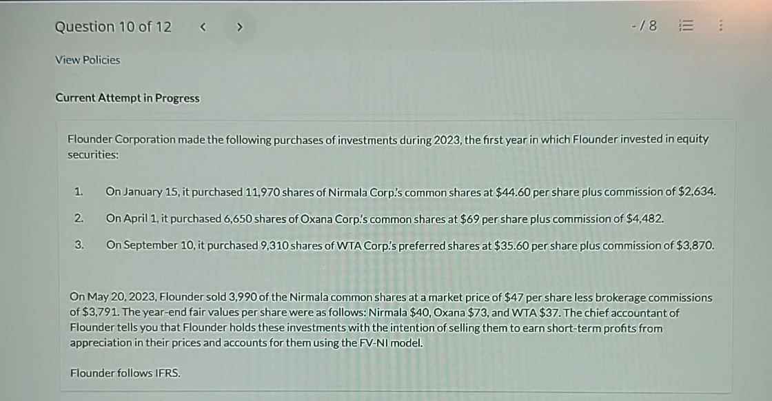 Solved Question 10 ﻿of 12View PoliciesCurrent Attempt in | Chegg.com