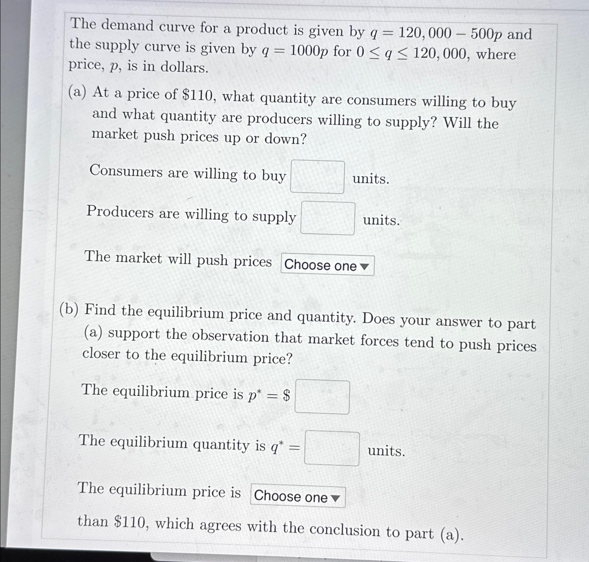 Solved The demand curve for a product is given by | Chegg.com