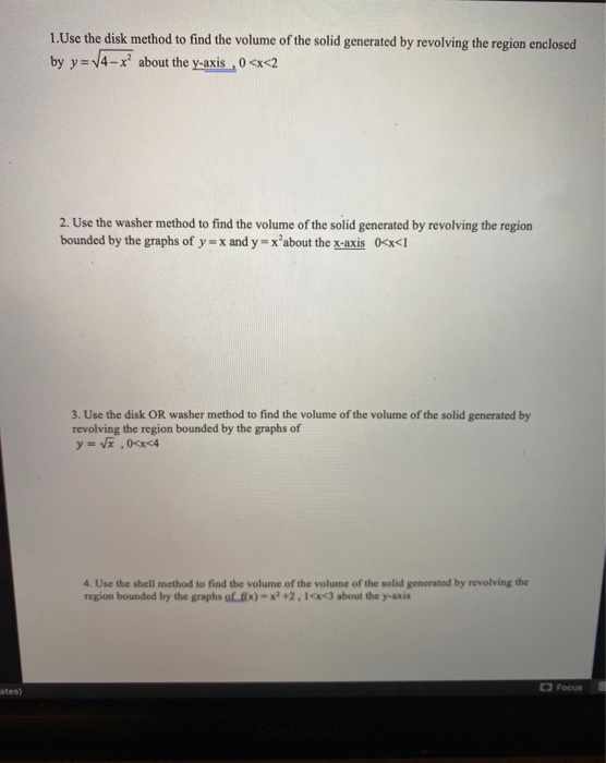 Solved 1.Use the disk method to find the volume of the solid | Chegg.com