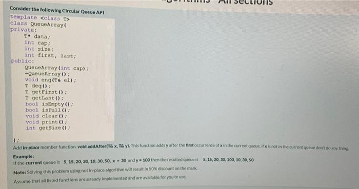 Solved Consider the following Circular Queue API template | Chegg.com