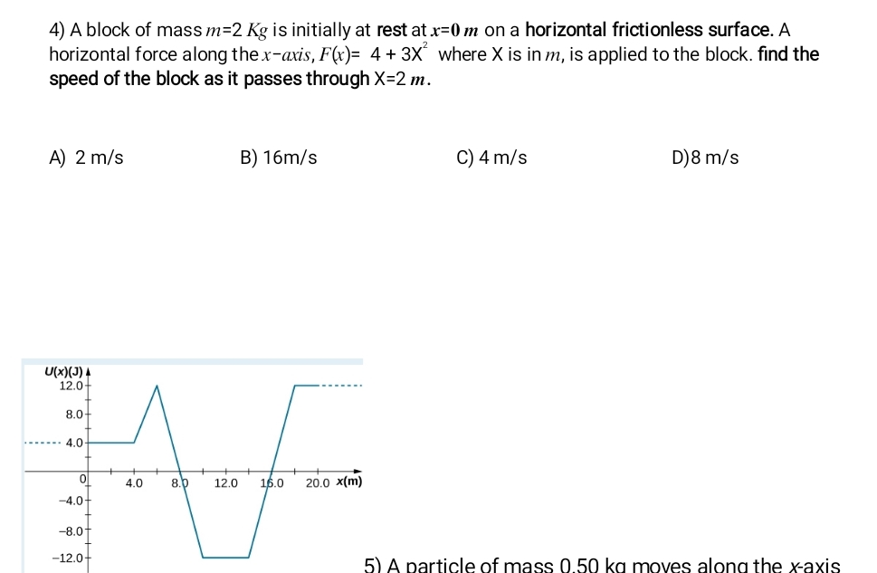 Solved A block of mass m=2Kg ﻿is initially at rest at x=0m | Chegg.com
