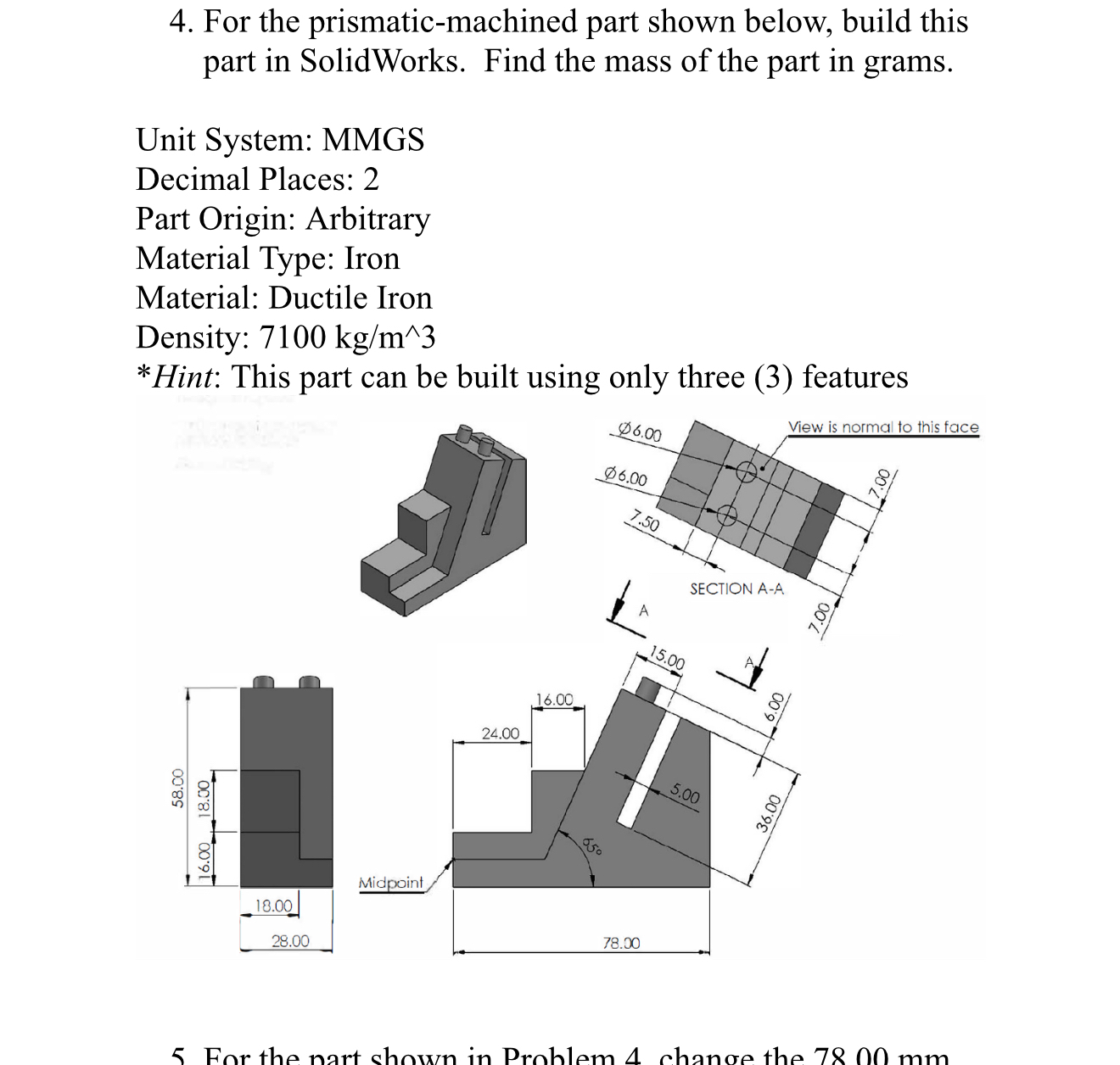 Solved For the prismatic-machined part shown below, build | Chegg.com