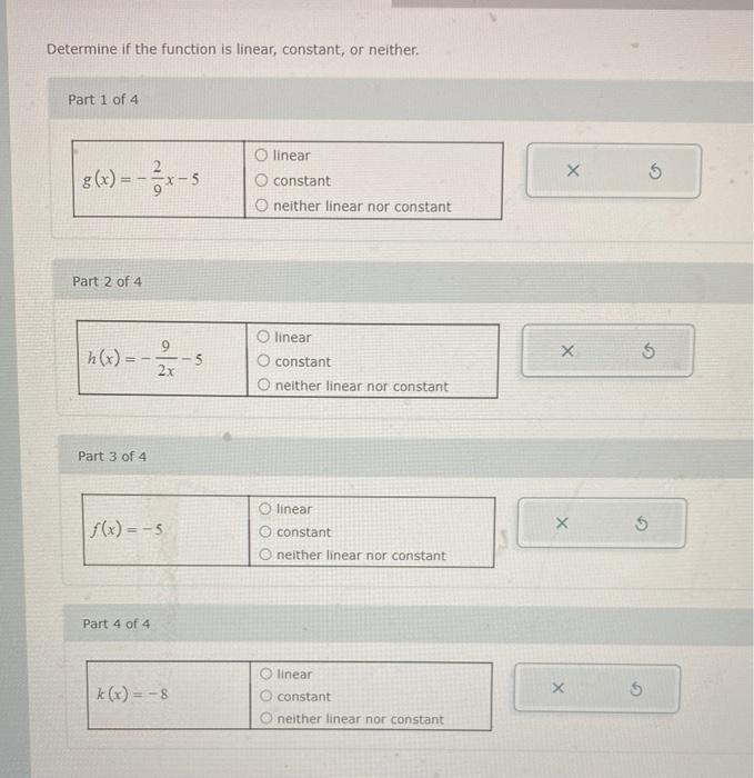 Solved Determine if the function is linear, constant, or | Chegg.com