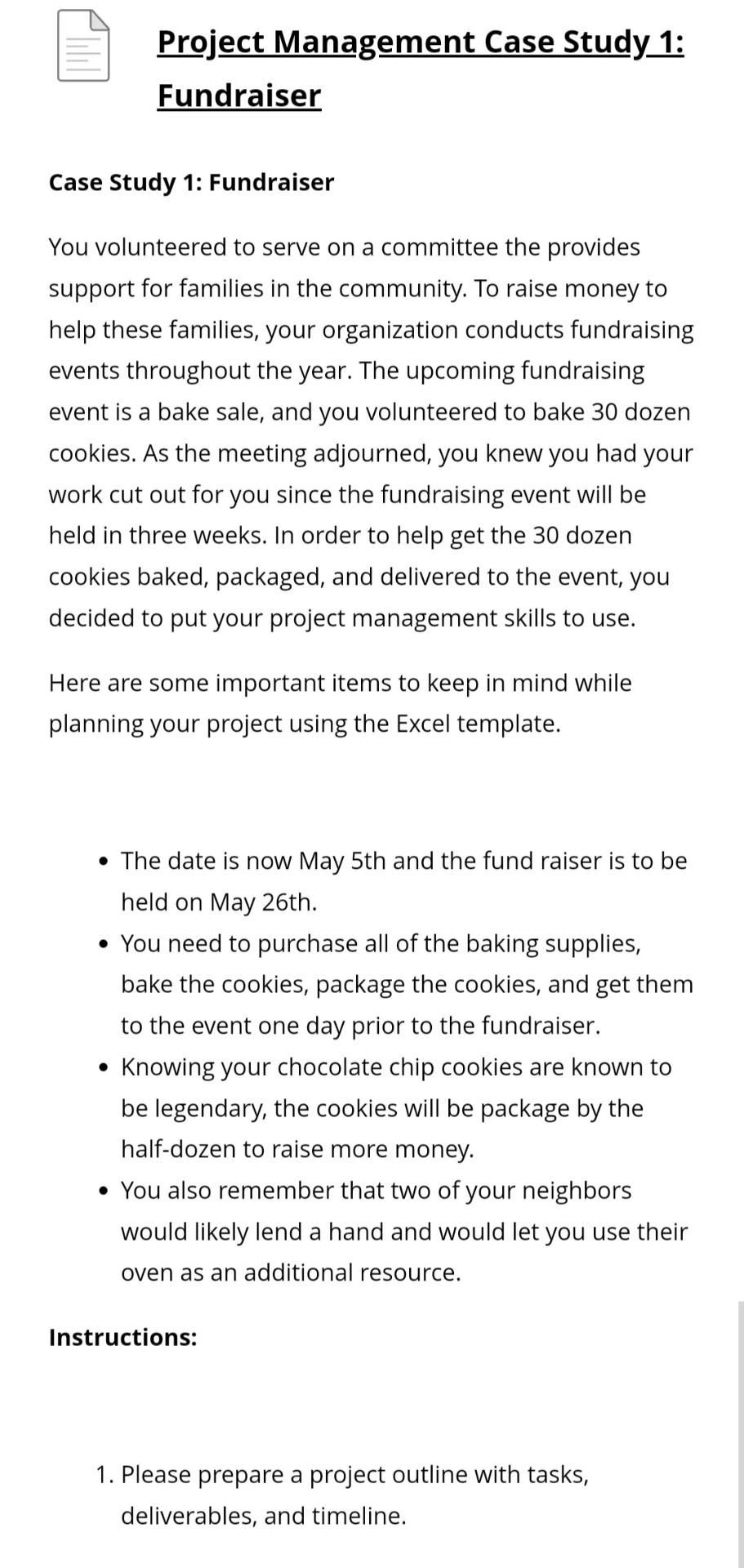 Solved Project Management Case Study 1: Fundraiser Case | Chegg.com