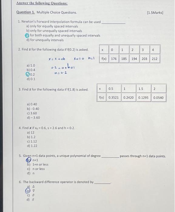 Solved 1. Newton's Forward interpolation formula can be used | Chegg.com