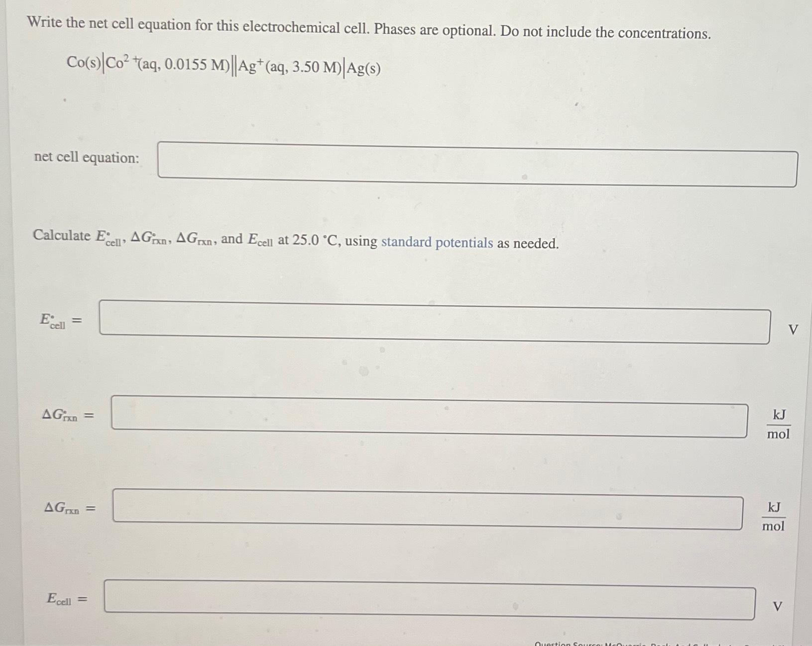 Solved Write the net cell equation for this electrochemical | Chegg.com