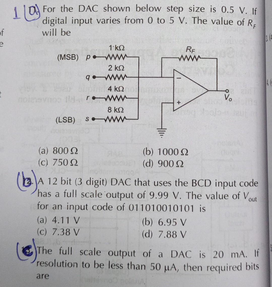 Solved 10 For the DAC shown below step size is 0.5 V. If | Chegg.com
