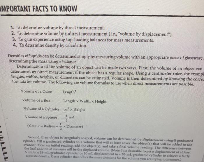 Solved IMPORTANT FACTS TO KNOW 1. To determine volume by | Chegg.com