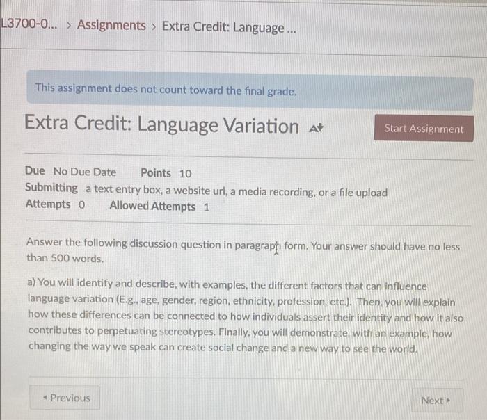 L3700-0... > Assignments > Extra Credit: Language ... | Chegg.com