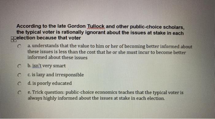 Solved According to the late Gordon Tullock and other | Chegg.com