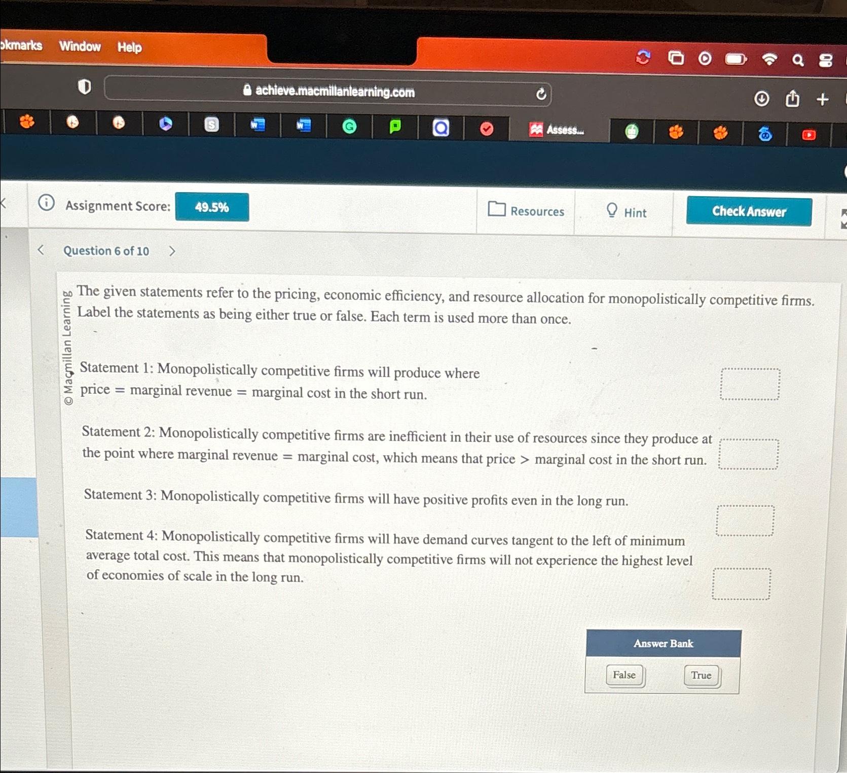 Solved Assignment Score:ResourcesHintQuestion 6 ﻿of 10The | Chegg.com