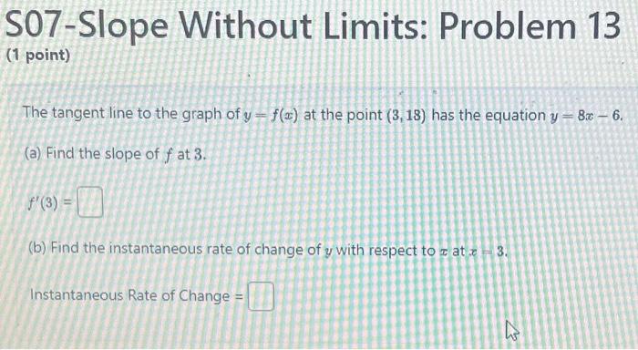 Solved S07-Slope Without Limits: Problem 13 (1 point) The | Chegg.com