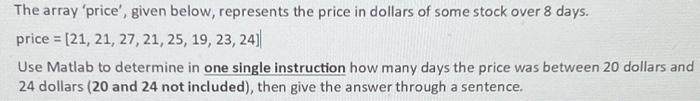 Solved The array 'price', given below, represents the price | Chegg.com