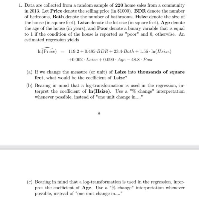 Solved 1. Data are collected from a random sample of 220 | Chegg.com