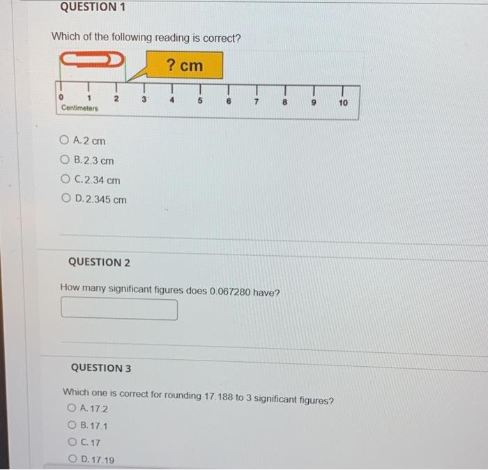 Solved Which of the following reading is correct? A. 2 cm B. | Chegg.com