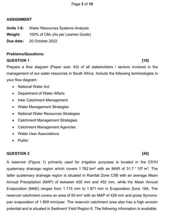 ASSIGNMENT Units 1-6: Water Resources Systems | Chegg.com
