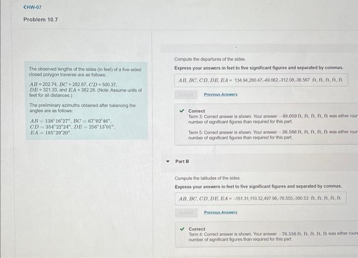 Solved Compute the departures of the sides. The observed | Chegg.com