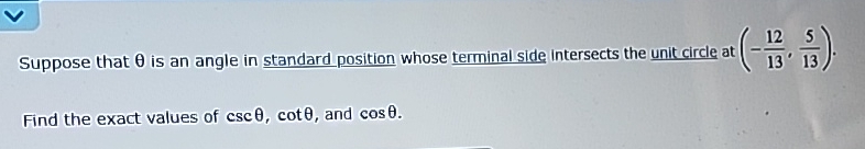 Solved Suppose that θ ﻿is an angle in standard position | Chegg.com