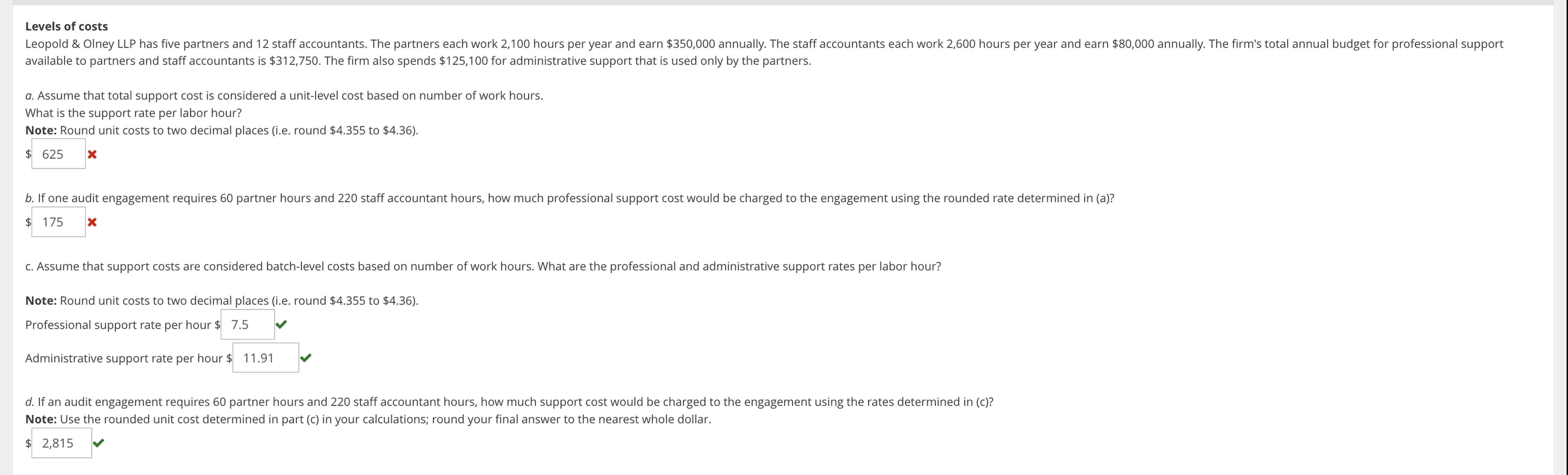 Solved Levels of costs available to partners and staff | Chegg.com