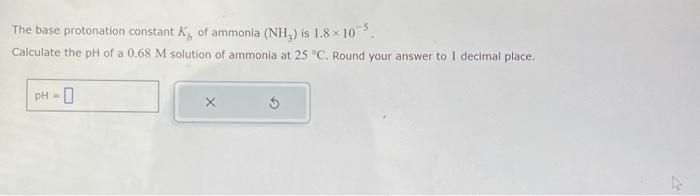 Solved The base protonation constant Kb of ammonia (NH3) is | Chegg.com