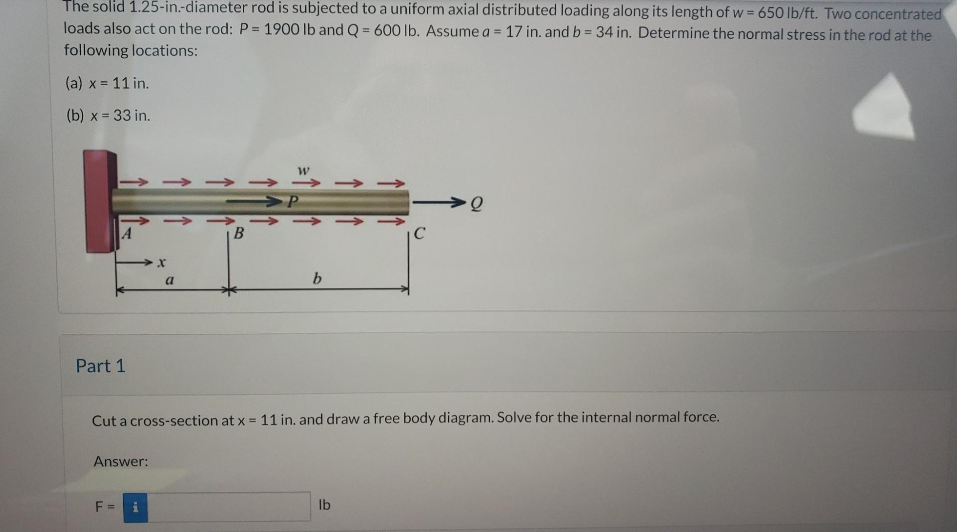 Solved The solid 1.25-in.-diameter rod is subjected to a | Chegg.com
