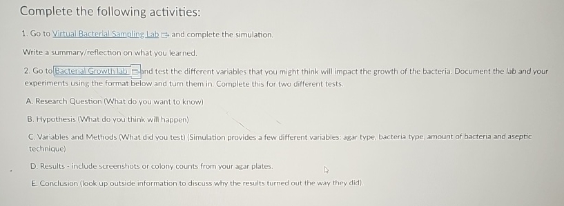 Solved Complete the following activities:Go to Virtual | Chegg.com