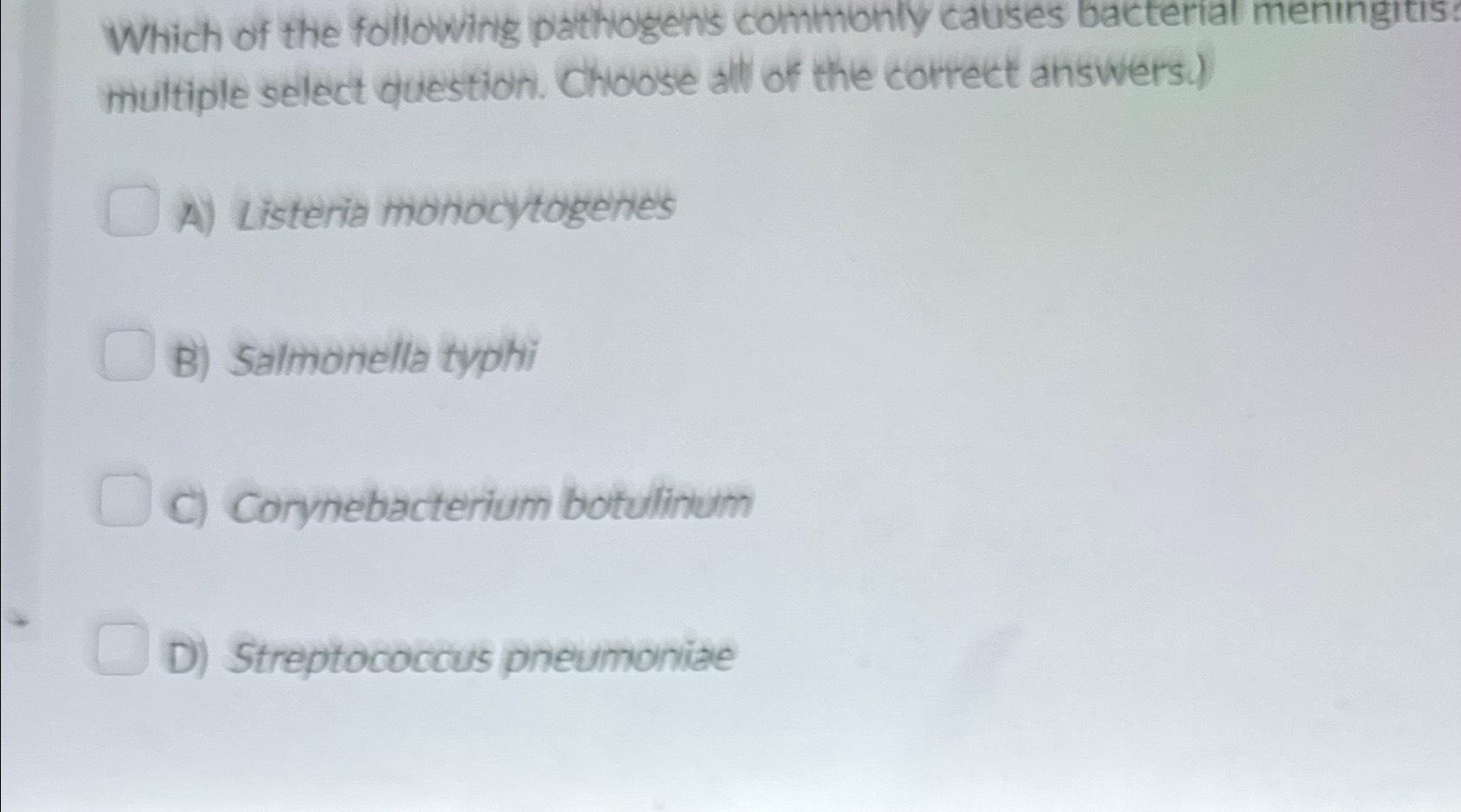 Solved Which of the following pathogens commonly causes | Chegg.com