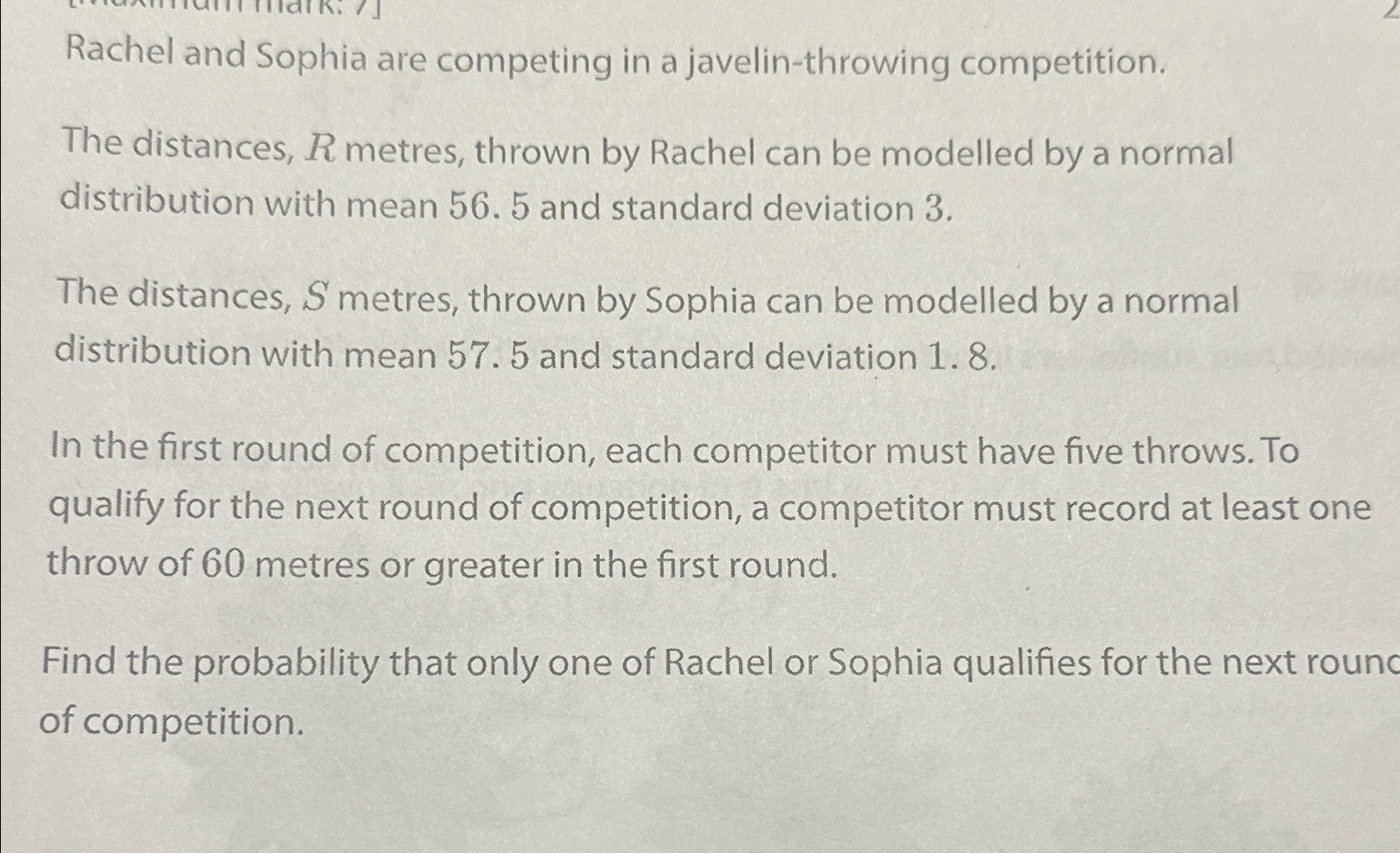 Solved Rachel and Sophia are competing in a javelin-throwing | Chegg.com