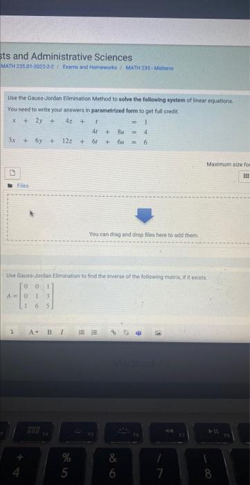Solved ts and Administrative Sciences MATH 235,01−2032−2⋅2, | Chegg.com