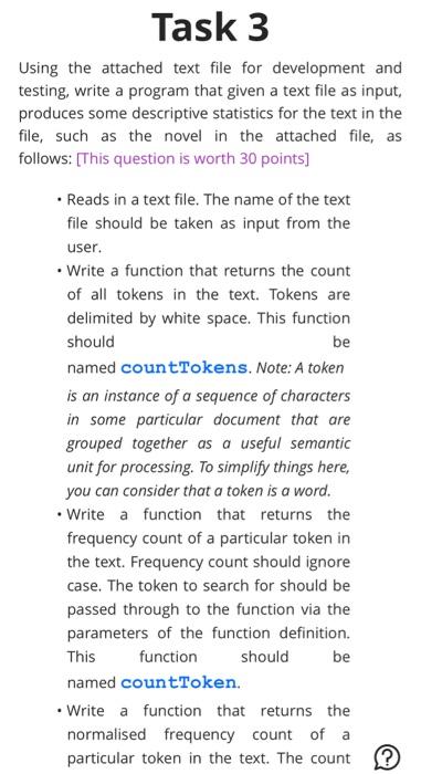 Solved Task 3 sing the attached text file for development | Chegg.com