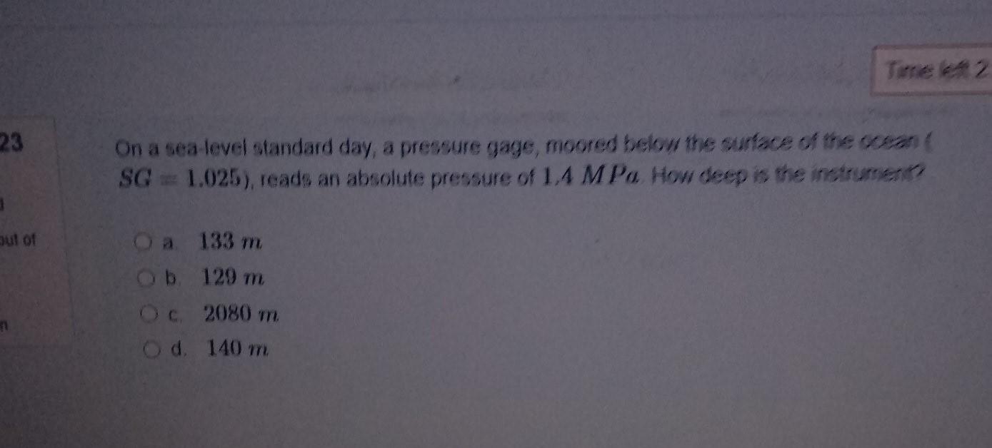 Solved Time 2 23 On a sea level standard day, a pressure | Chegg.com