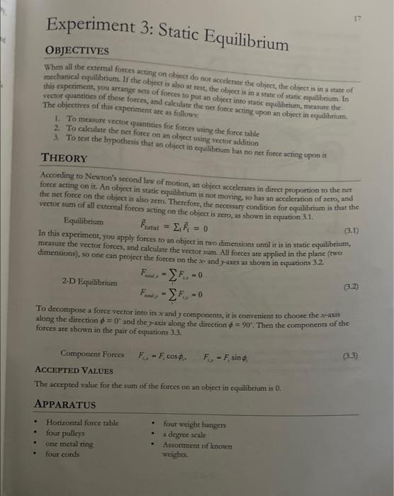 Solved 17 Experiment 3: Static Equilibrium OBJECTIVES when | Chegg.com