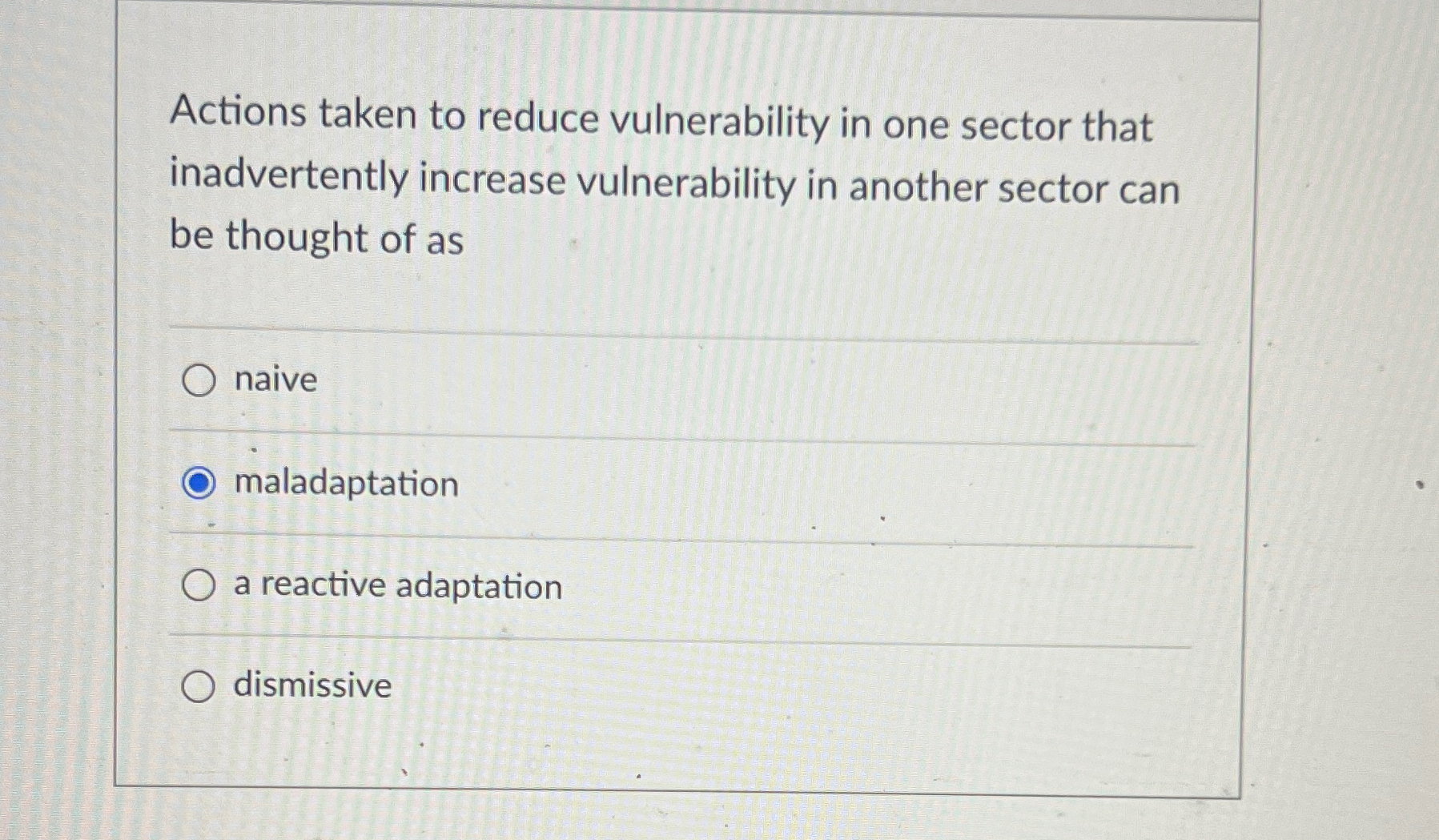 Solved Actions taken to reduce vulnerability in one sector | Chegg.com