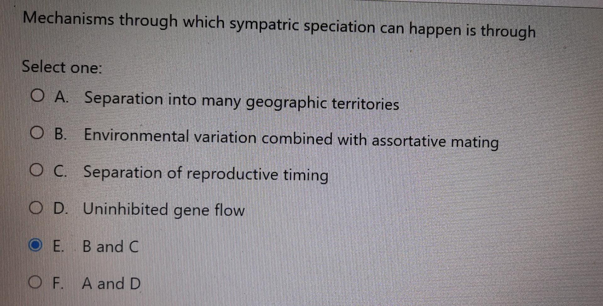 Solved Mechanisms through which sympatric speciation can | Chegg.com