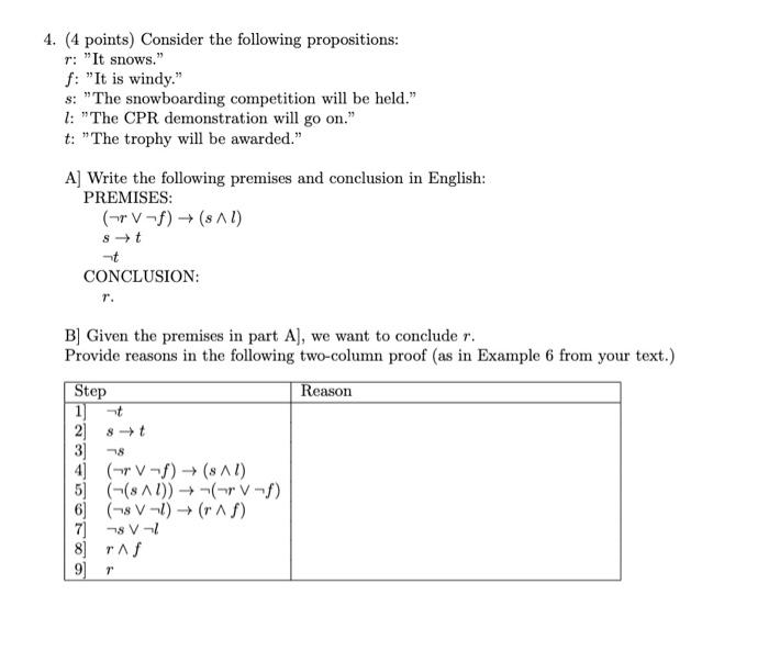 Solved 4. (4 points) Consider the following propositions: r | Chegg.com Solved 4. (4 points) Consider the following propositions: r | Chegg.com