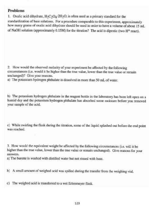 Solved Problems 1. Oxalic acid dihydrate, H2C2O4−2H2O, is | Chegg.com